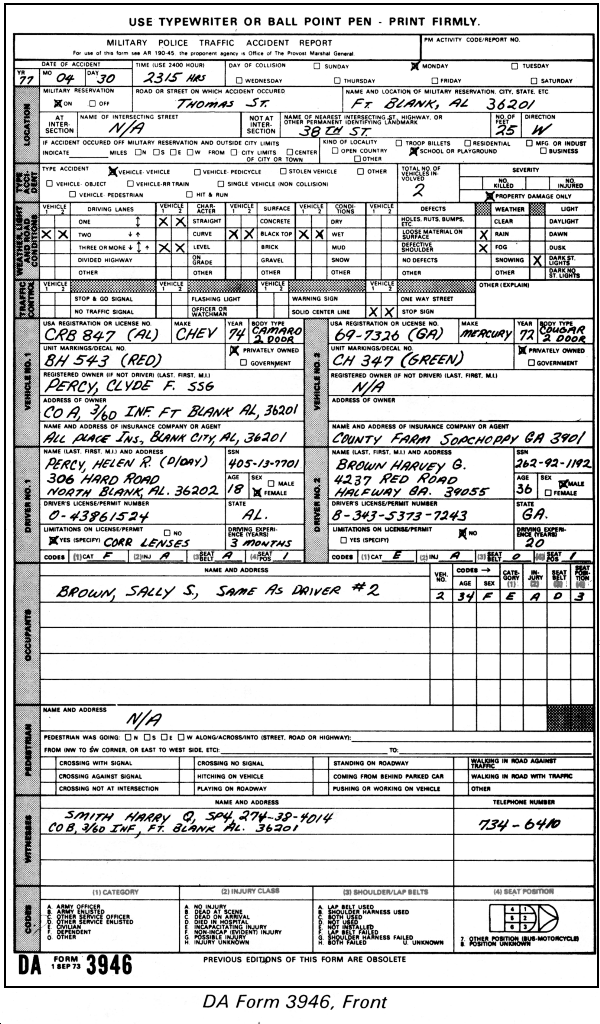 Vehicle Accident Report Form Template